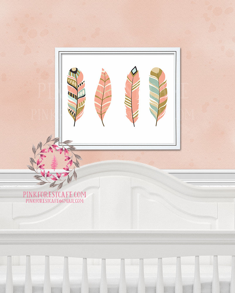 Boho Chic Tribal Woodland Feathers Printable Print Wall Art Nursery Ho ...