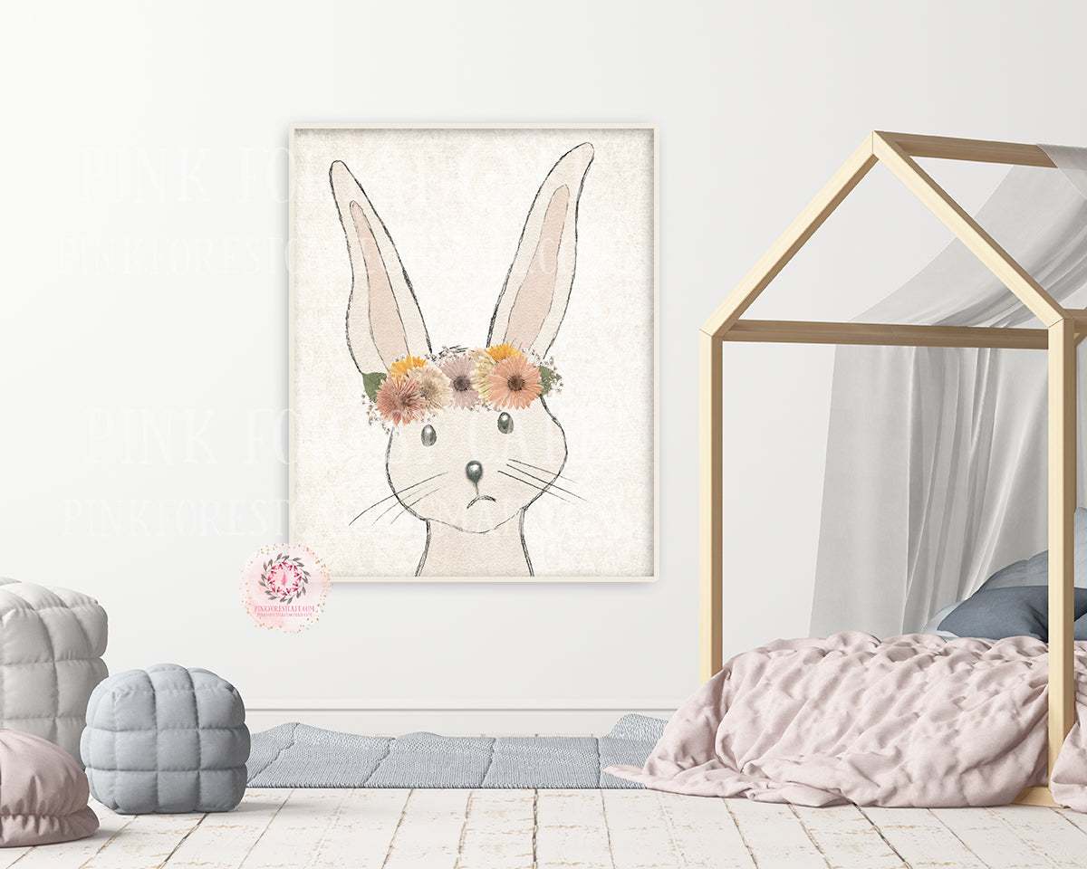 Exclusive Boho Woodland Bunny Rabbit Wall Art Print Watercolor Baby Nu ...