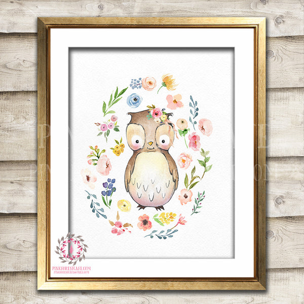 Boho Owl Watercolor Bohemian Blush Floral Woodland Nursery Baby Girl R ...