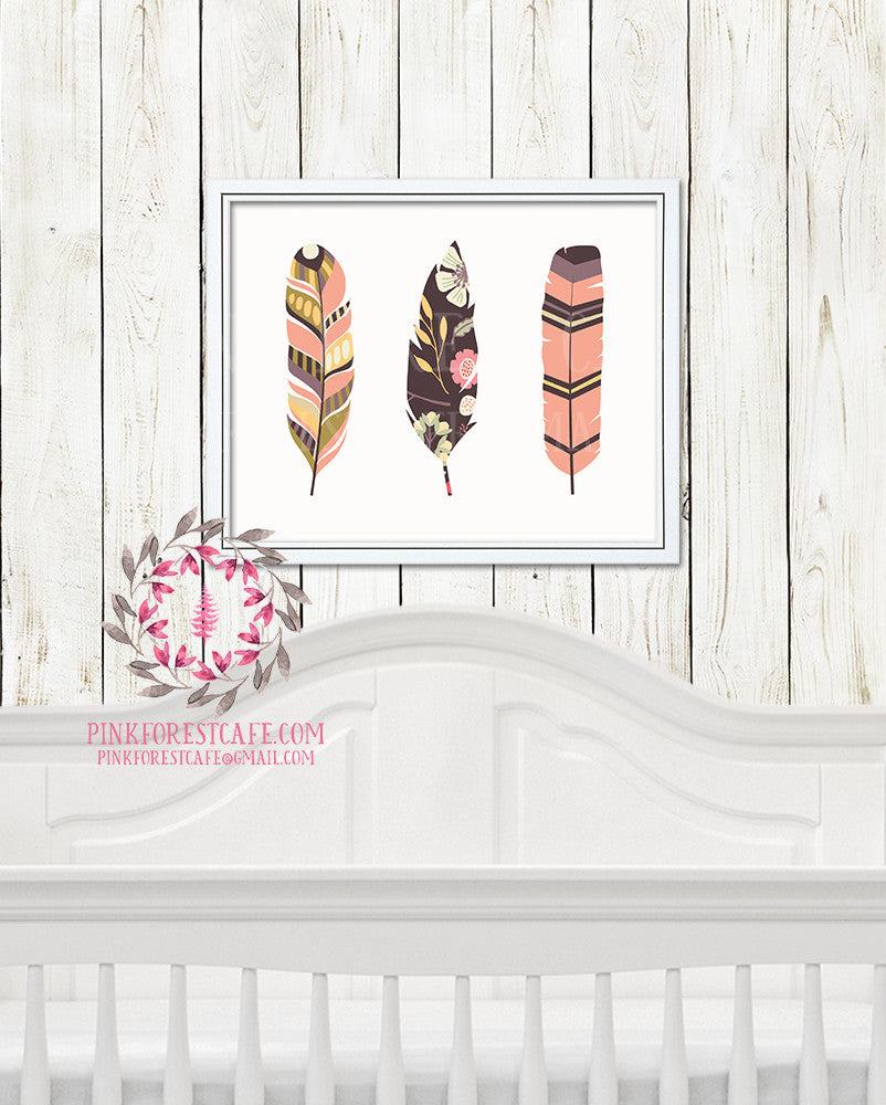 Boho Chic Tribal Woodland Feathers Printable Print Wall Art Nursery Ho ...