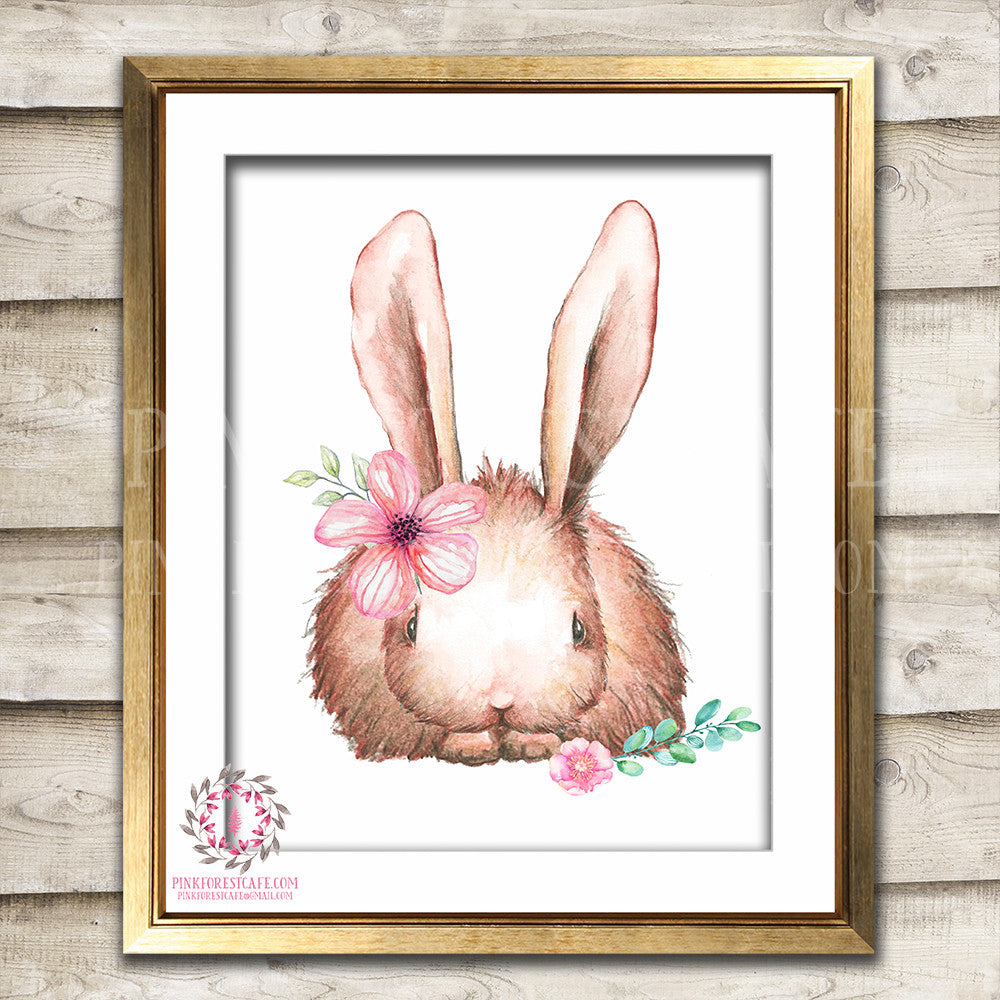 Boho Bohemian Bunny Rabbit Woodland Printable Wall Art Print Garden Fl ...
