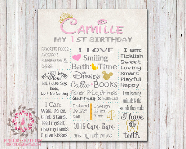 Disney Baby Girl Birthday Party Milestone Board Invitation Invite Prin ...