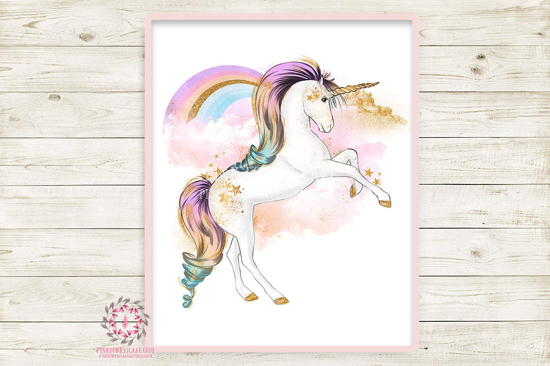 Rainbow Unicorn Wall Art Print Baby Girl Nursery Boho Fantasy Poster K ...