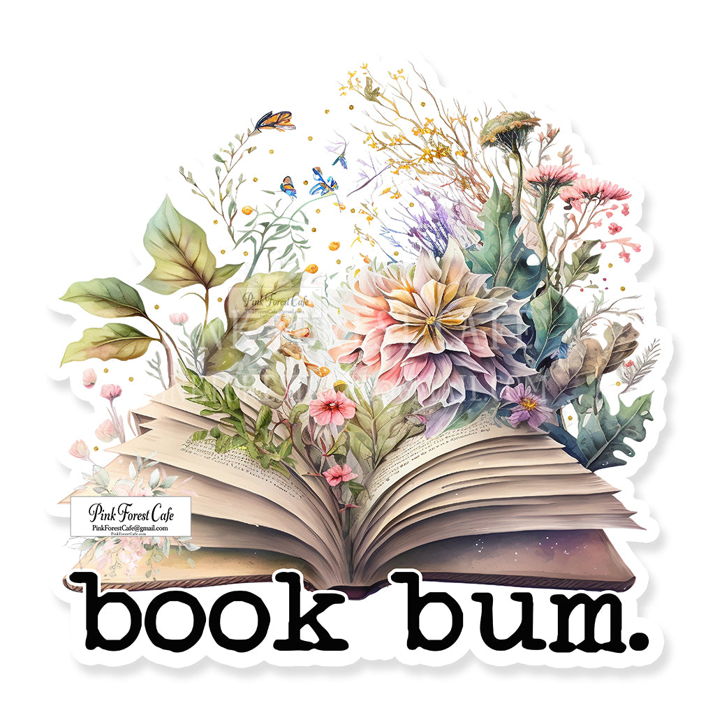 Book Bum Reading Vinyl Decal Sticker – Pink Forest Cafe