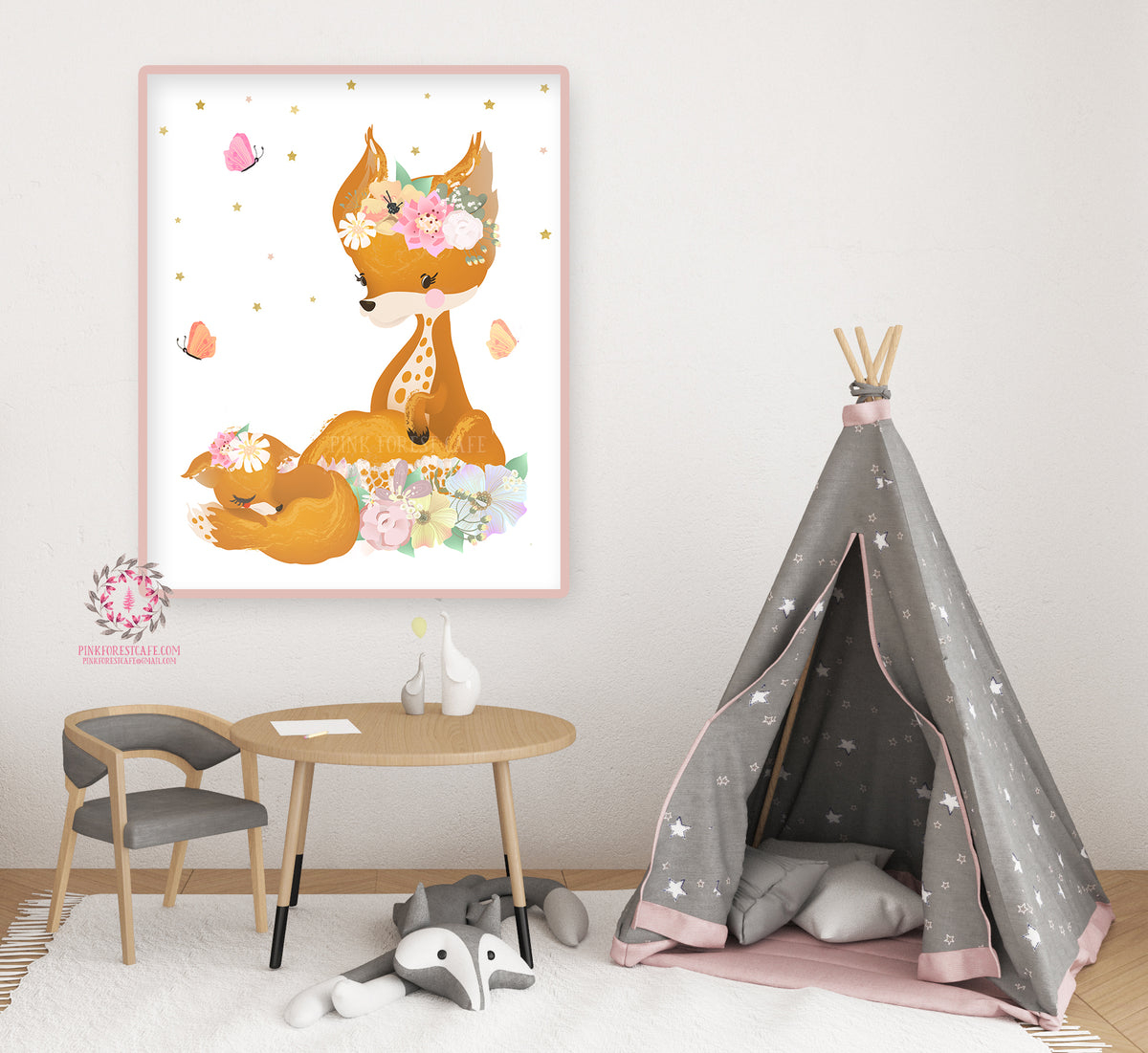 Boho Fox Baby Girl Nursery Wall Art Print Ethereal Whimsical Bohemian ...