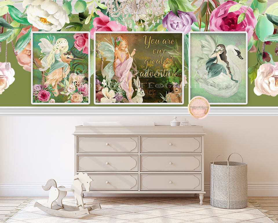3 Fairy Print Baby Girl Nursery Wall Art Print Ethereal Enchanted Gard ...