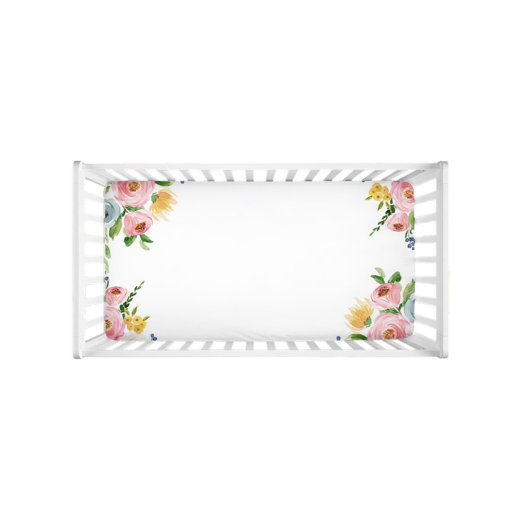 Boho Watercolor Floral Flowers Crib Sheet Baby Girl Nursery Bedding ...