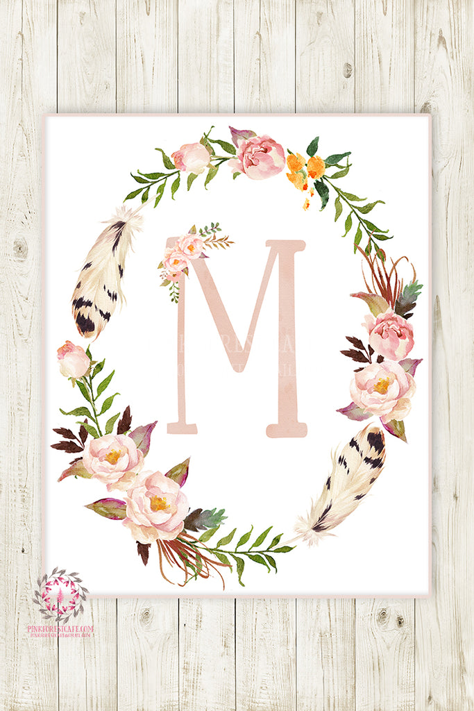 Boho Baby Monogram Initial Personalized Wall Art Print Initials Birth ...