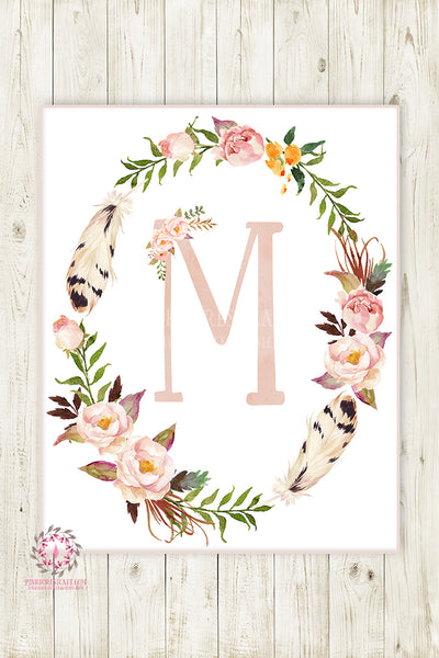 Boho Baby Monogram Initial Personalized Wall Art Print Initials Birth ...