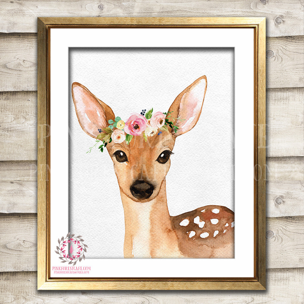 Boho Bohemian Watercolor Deer Woodland Printable Wall Art Print Garden ...
