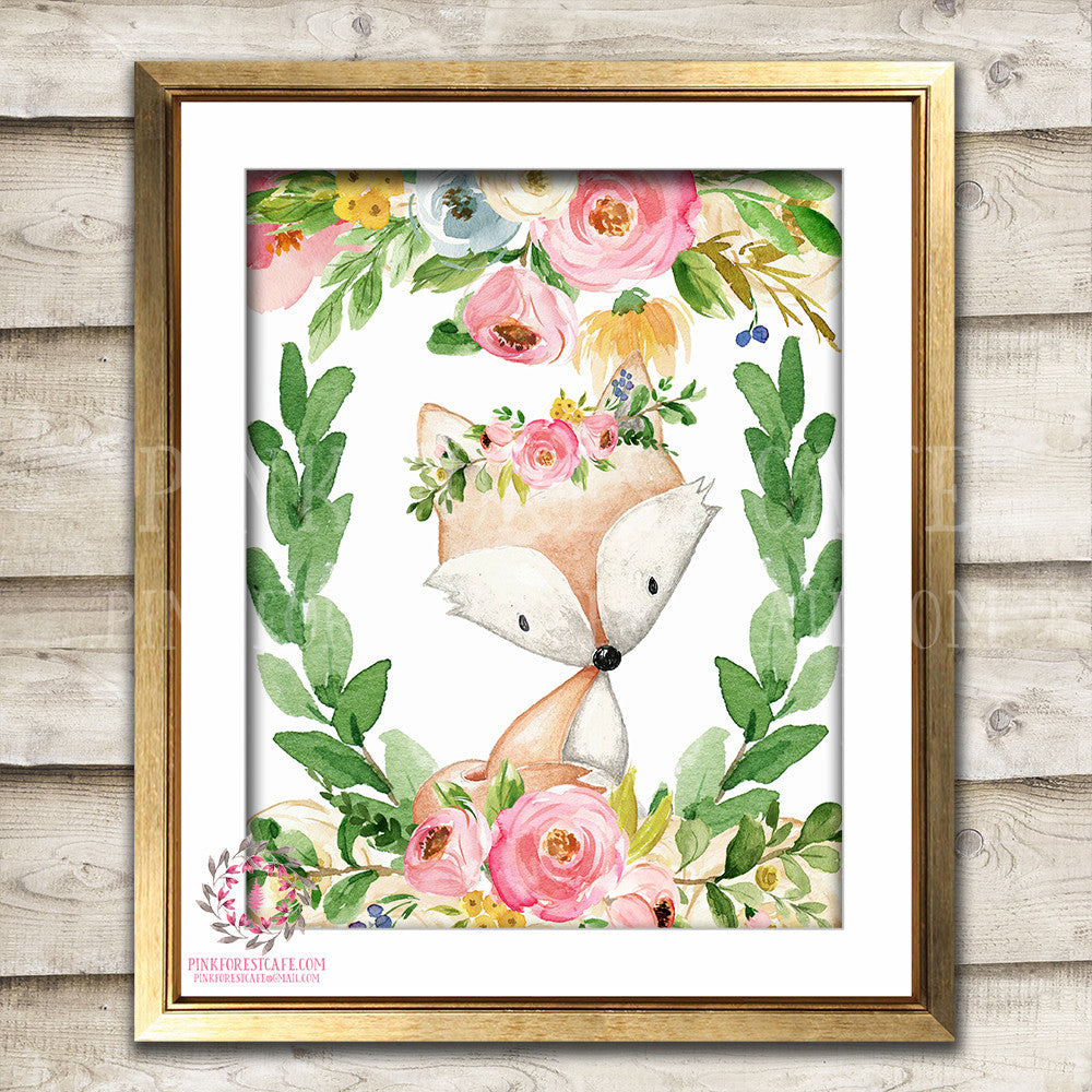 Boho Bohemian Fox Woodland Watercolor Printable Wall Art Print Garden ...