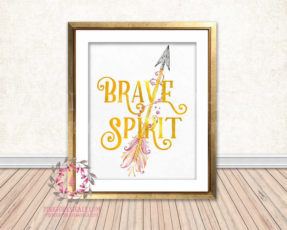 Brave Spirit Gold Foil Boho Tribal Arrow Nursery Baby Girl Room Printa ...