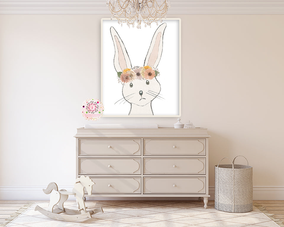 Exclusive Boho Woodland Bunny Rabbit Wall Art Print Watercolor Baby Nu ...