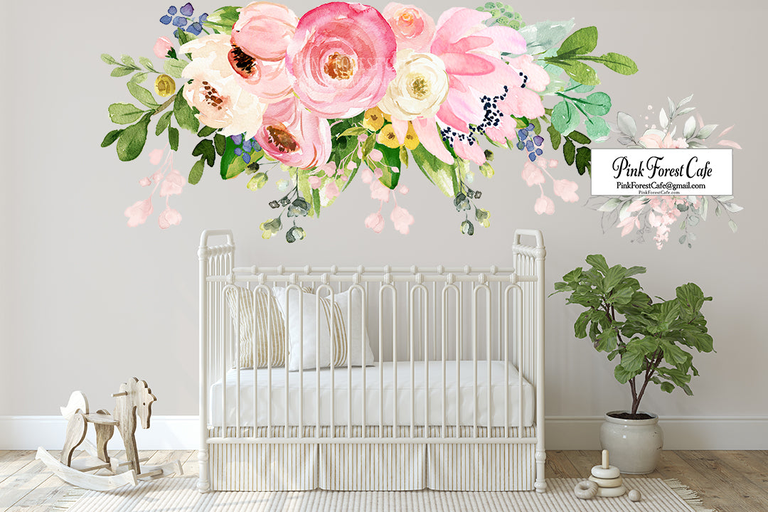 SALE 72" Peony Floral Wall Decal Flower Sticker Blush Pink Rose Flower ...