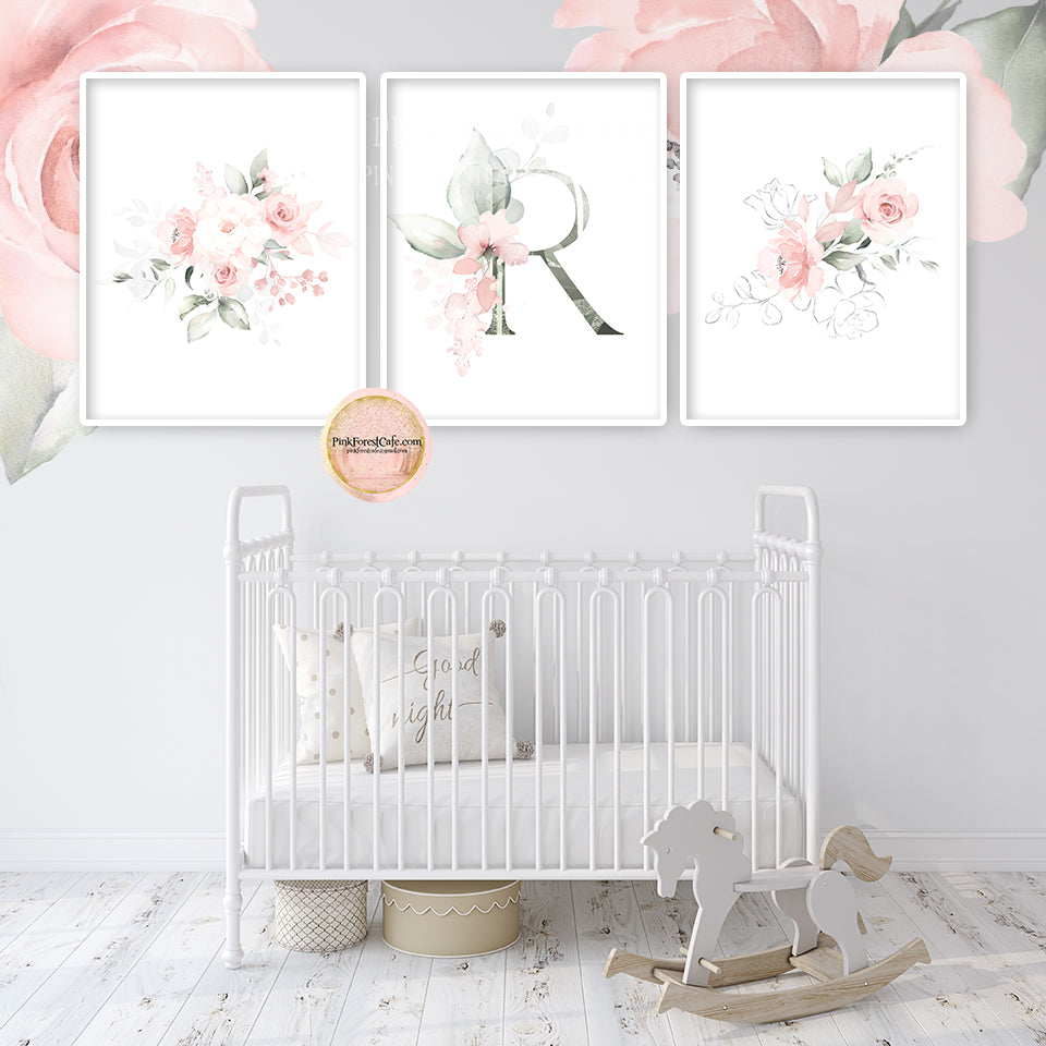 3 Boho Baby Monogram Initial Personalized Wall Art Print Initials Blus ...