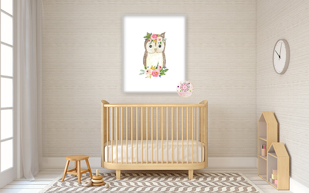Boho Owl Wall Art Print Watercolor Baby Girl Nursery Printable Home De ...
