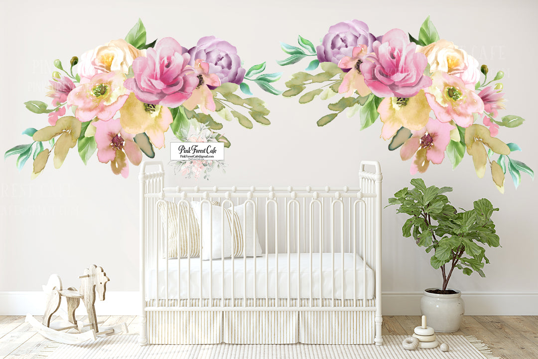 2 - 40" Pink Purple Peony Wall Decal Sticker Peonies Rose Floral Flowe ...