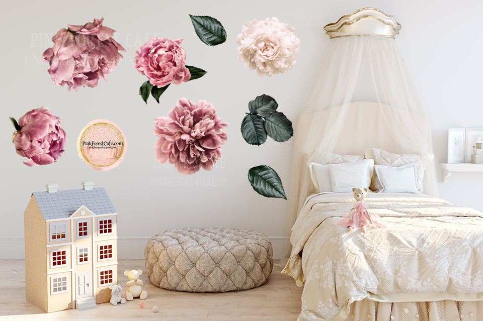 SALE 8 Classic Pink Rose Peony Peonies Floral Wall Decal Sticker Flowe ...