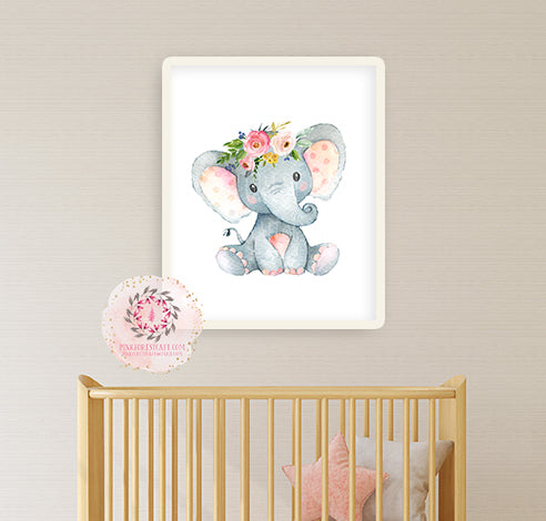 Boho Floral Elephant Wall Art Print Nursery Ethereal Whimsical Zoo Saf ...