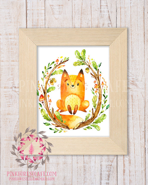 Woodland FOX Printable Print Wall Art Rustic Watercolor Baby Nursery H ...