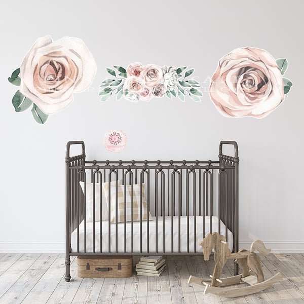 3 Peony Rose Floral Blush Wall Decal Flower Decals Sticker Art Boho Pe ...