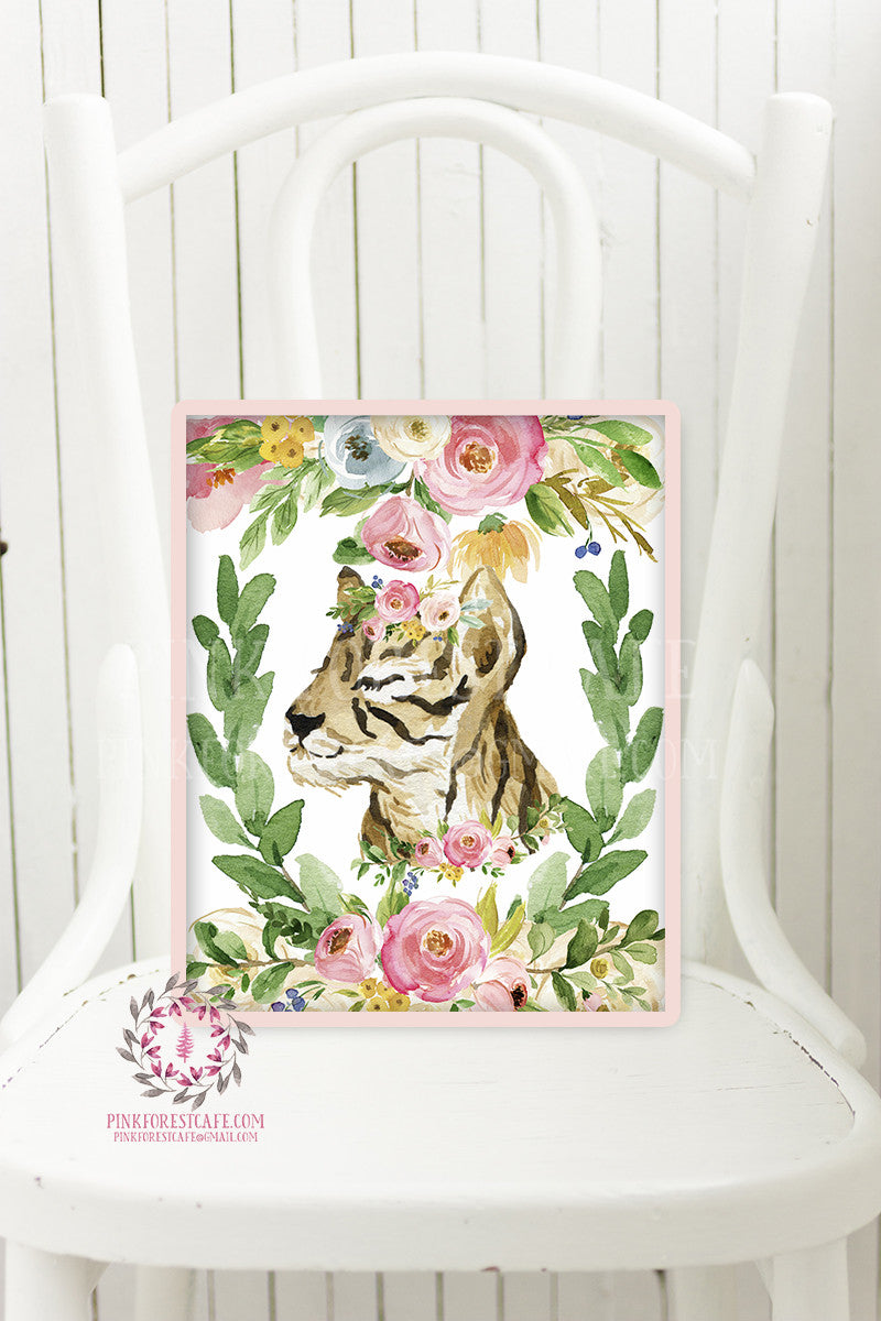 Boho Tiger Woodland Safari Zoo Animal Printable Wall Art Watercolor Pr ...