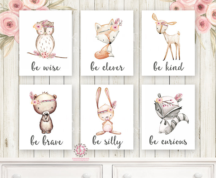 6 Deer Fox Bunny Rabbit Wall Art Print Bear Owl Raccoon Tribal Woodlan ...