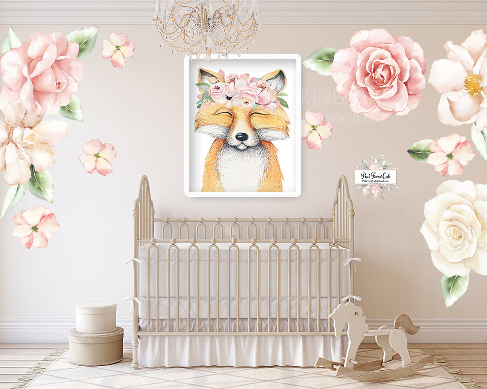 60" - 20 Peony Rose Leaf Floral Wall Decal Flower Sticker Blush Pink F ...