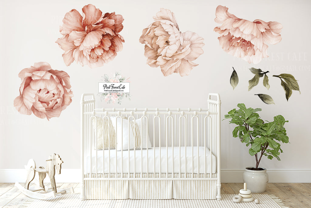 SALE 8 Vintage Peony Wall Decal Sticker Peach Peonies Watercolor Flora ...