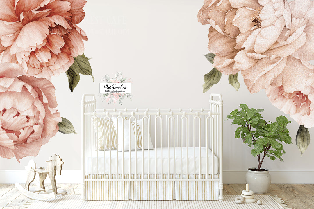 SALE 8 Vintage Peony Wall Decal Sticker Peach Peonies Watercolor Flora ...