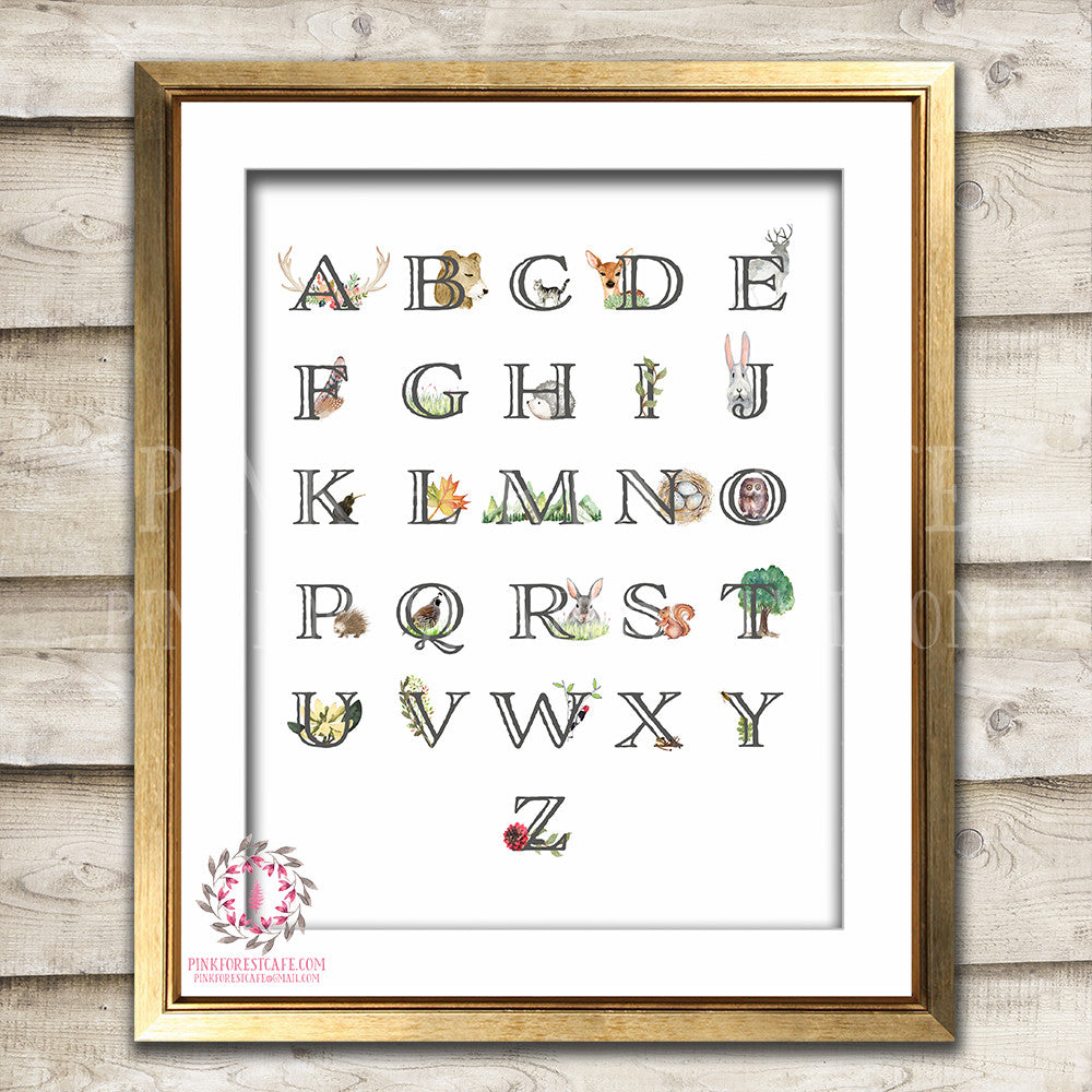 ABC Woodland Sampler Alphabet Baby Nursery Printable Wall Art Print Ru ...