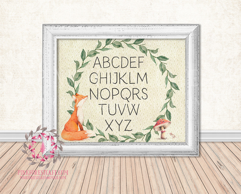 ABC Alphabet Sampler Fox Woodland Printable Print Wall Art Watercolor ...