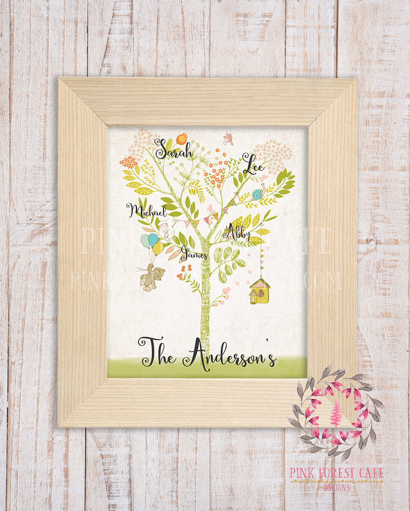 Family Tree Watercolor Woodland Names Last Name Printable Print Wall A ...