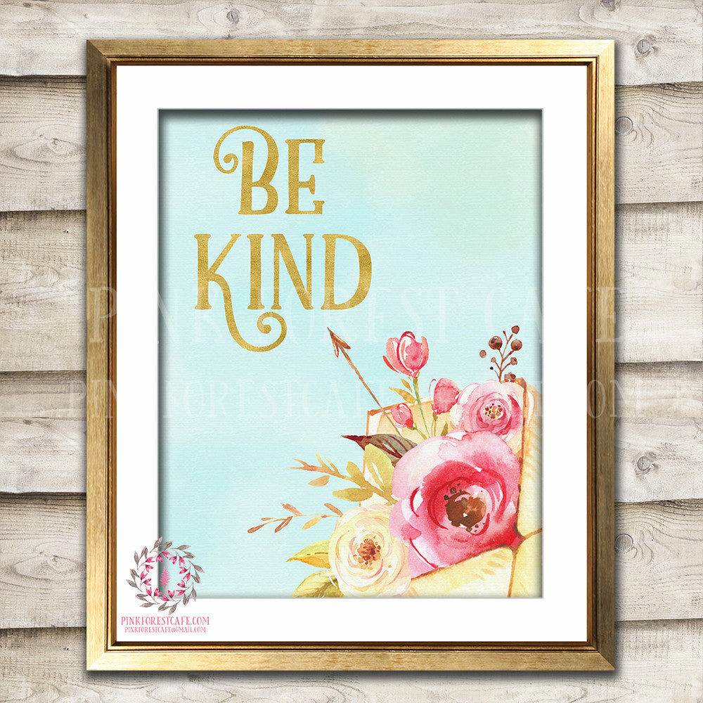 Be Kind Boho Nursery Decor Baby Girl Wall Art Watercolor Floral Printa ...