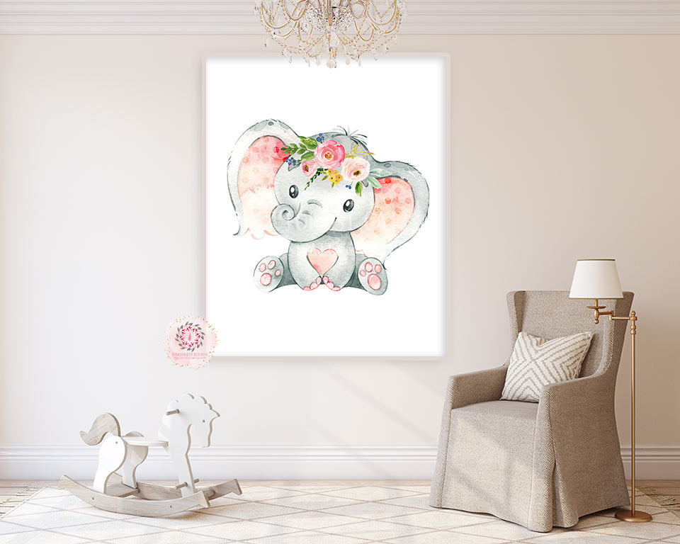 Boho Elephant Wall Art Print Baby Girl Nursery Whimsical Zoo Safari An ...