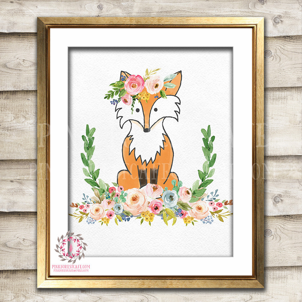Boho Bohemian Fox Woodland Printable Wall Art Print Garden Floral Nurs ...