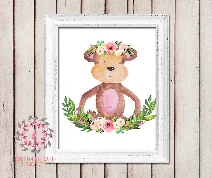 Monkey Boho Garden ZOO Safari Nursery Kids Baby Girl Room Playroom Pri ...