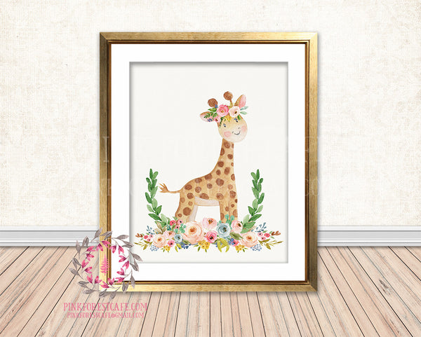 Giraffe Zoo Boho Bohemian Garden Floral Nursery Baby Girl Room Printab ...