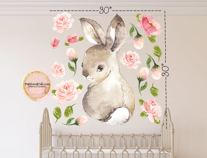 30" Bunny Rabbit Watercolor Wall Decal Sticker Wallpaper Decals Flower ...