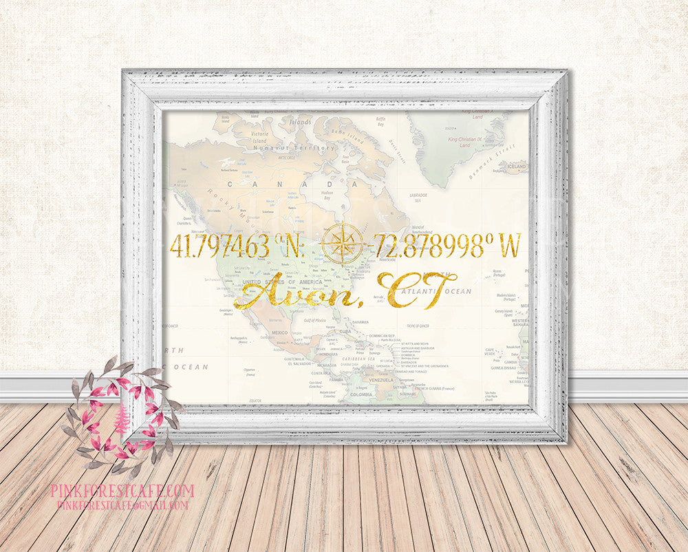 Coordinates Longitude Latitude Compass Wall Art Print North West East ...