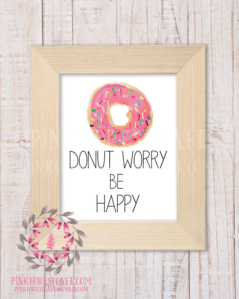 Donut Worry Be Happy Printable Print Wall Art Watercolor Nursery Room ...