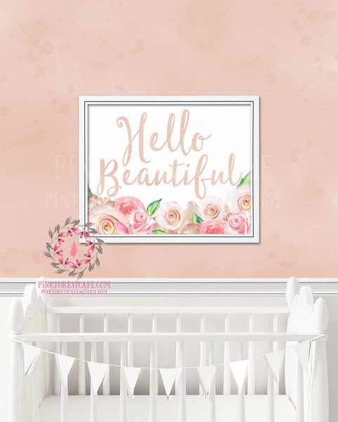 Boho Hello Beautiful Floral Blush Shabby Printable Print Wall Art Post ...