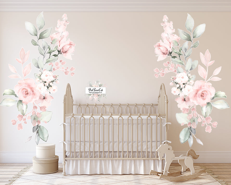 2 - 40" Blush Pink Rose Peony Wall Decal Sticker Peonies Rose Floral F ...