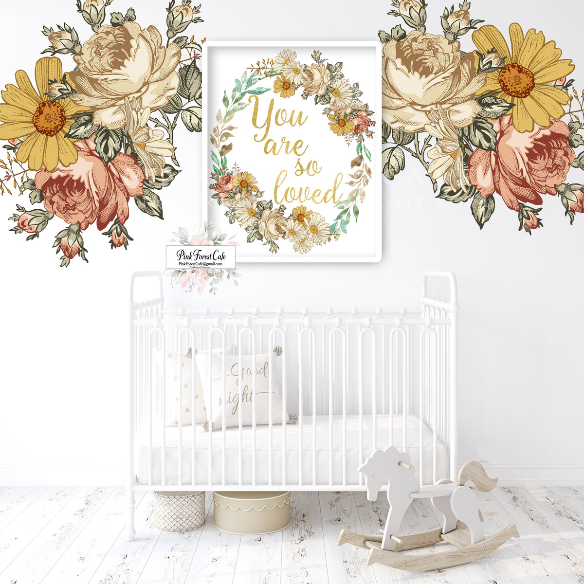 2 - 40" Vintage Rose Peony Wall Decal Sticker Floral Flower Decals Boh ...