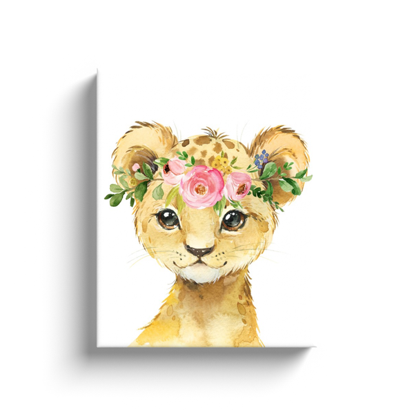 Lion Leopard Boho Canvas Wall Art Print Baby Girl Floral Nursery Decor ...