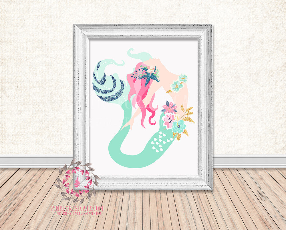 Mermaid Nautical Printable Print Wall Art Home Nursery Home Decor ...