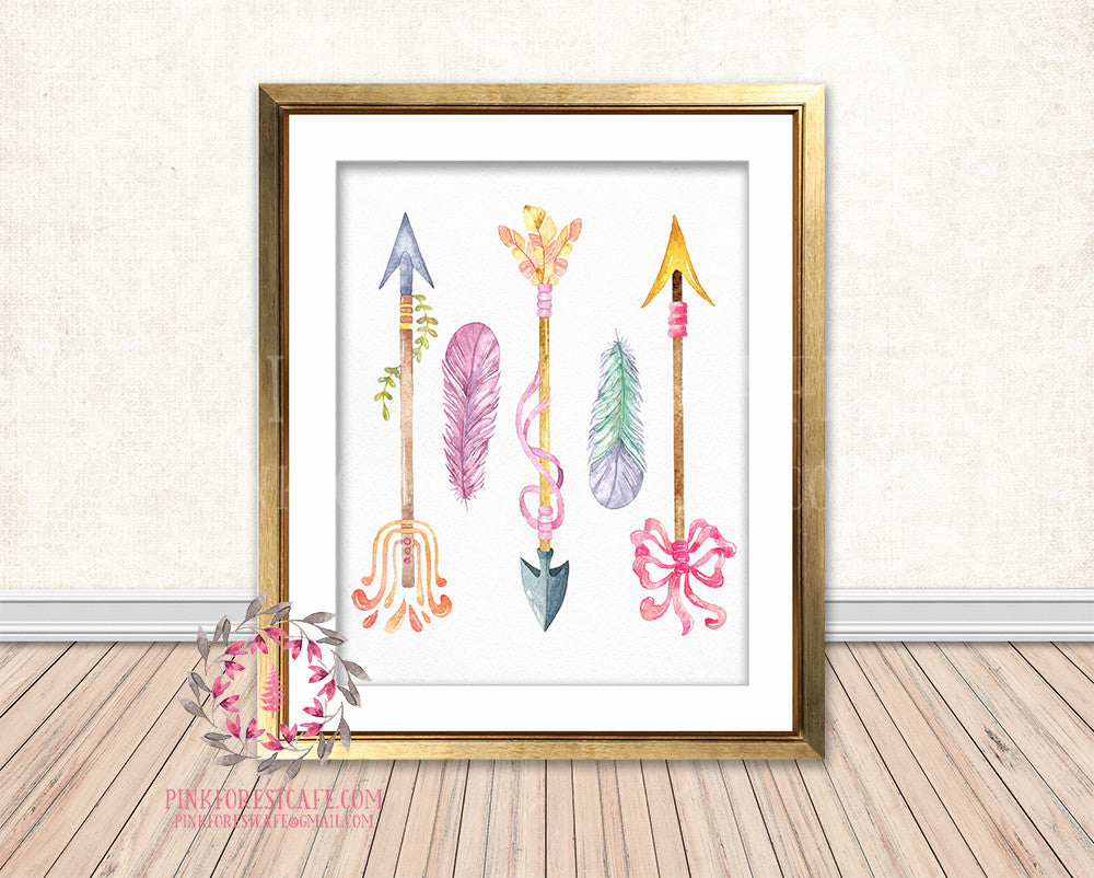 Boho Arrows Tribal Arrow Baby Girl Room Watercolor Floral Printable Wa ...