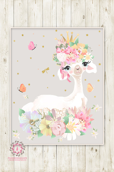 Ethereal Llama Baby Girl Nursery Wall Art Print Boho Alpaca Floral Sha ...